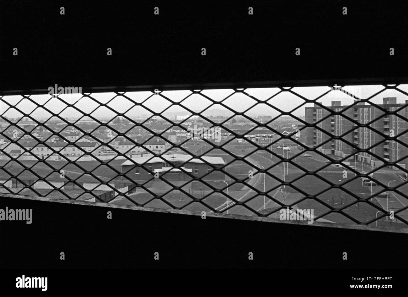 window in a staircase, Tower Block, Ballymun, April 1986, Dublin ...