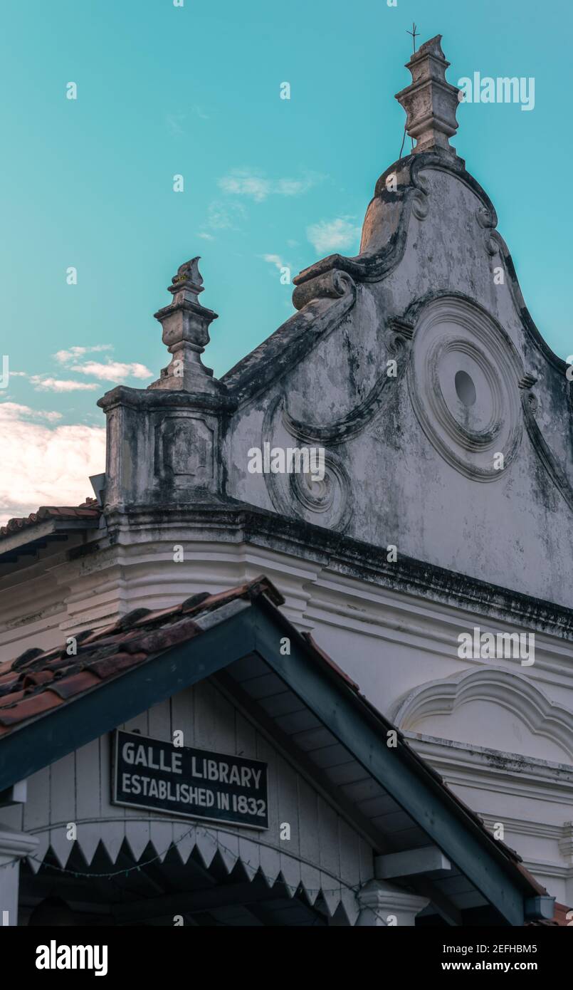 The roof of the Galle fort library front entrance top view with clear ...