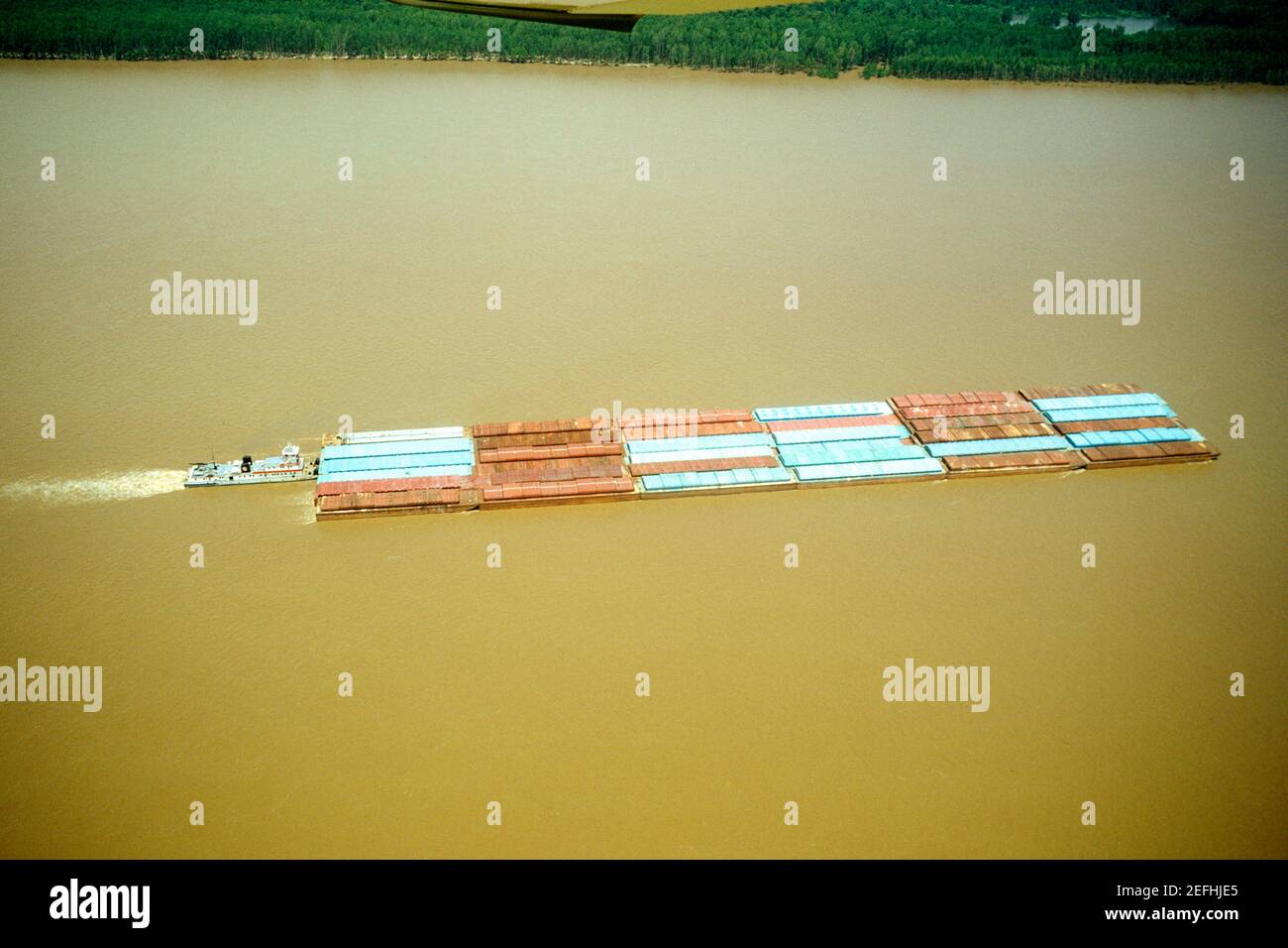 Aerial view of grain barges on the river, Mississippi River, New ...