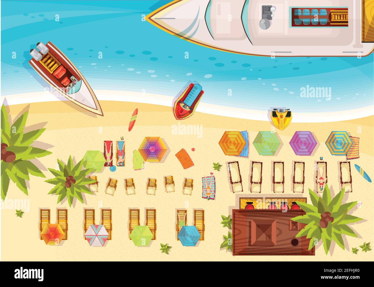 Sunbathers beach palm trees Stock Vector Images - Alamy