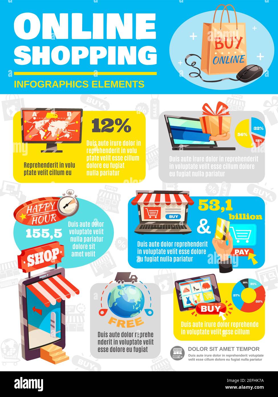 E-commerce process infographics with gadgets and online shopping ...