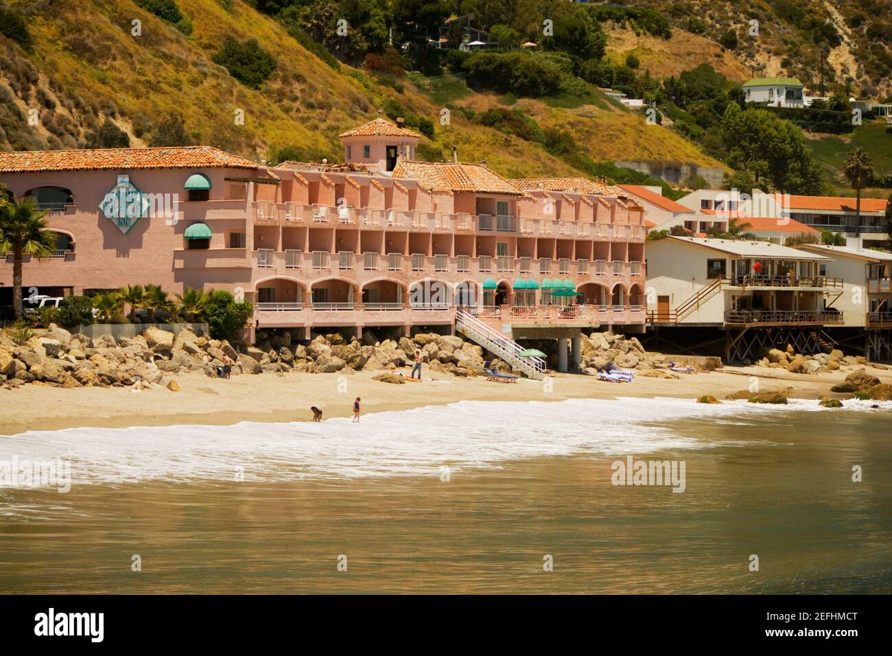 Panoramic view of houses on a beach, Malibu, California, USA Stock ...