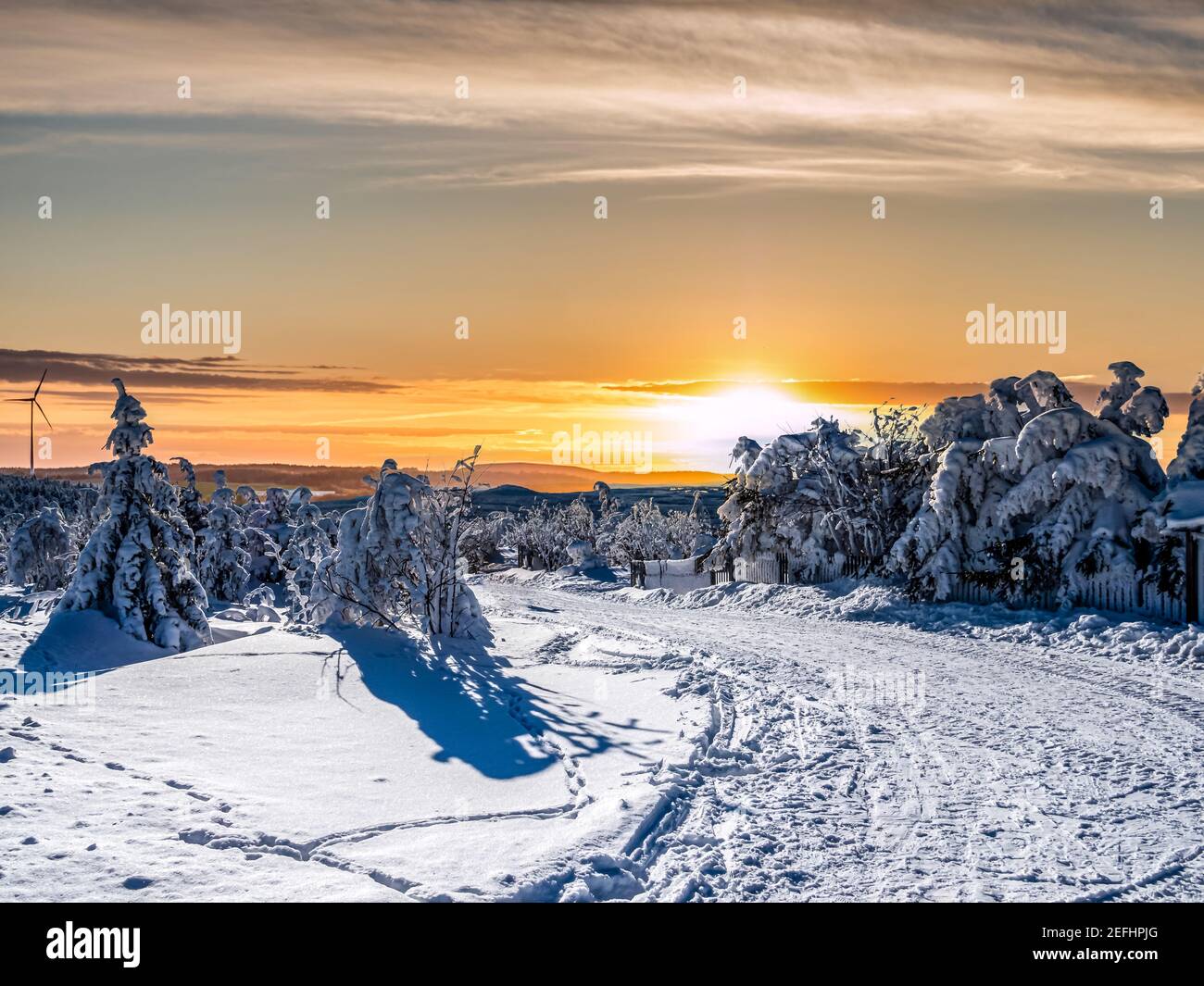 beautiful winter landscape in the Ore Mountains on the Fichtelberg ...