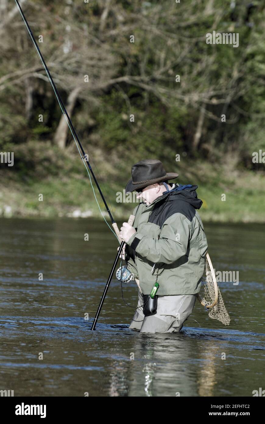 Side profile of a mature man fishing in the river Stock Photo - Alamy