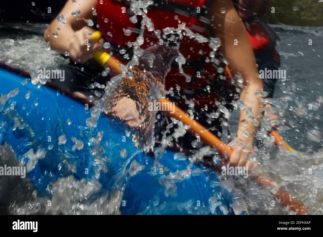 Mid section view of two people rafting in a river Stock Photo - Alamy