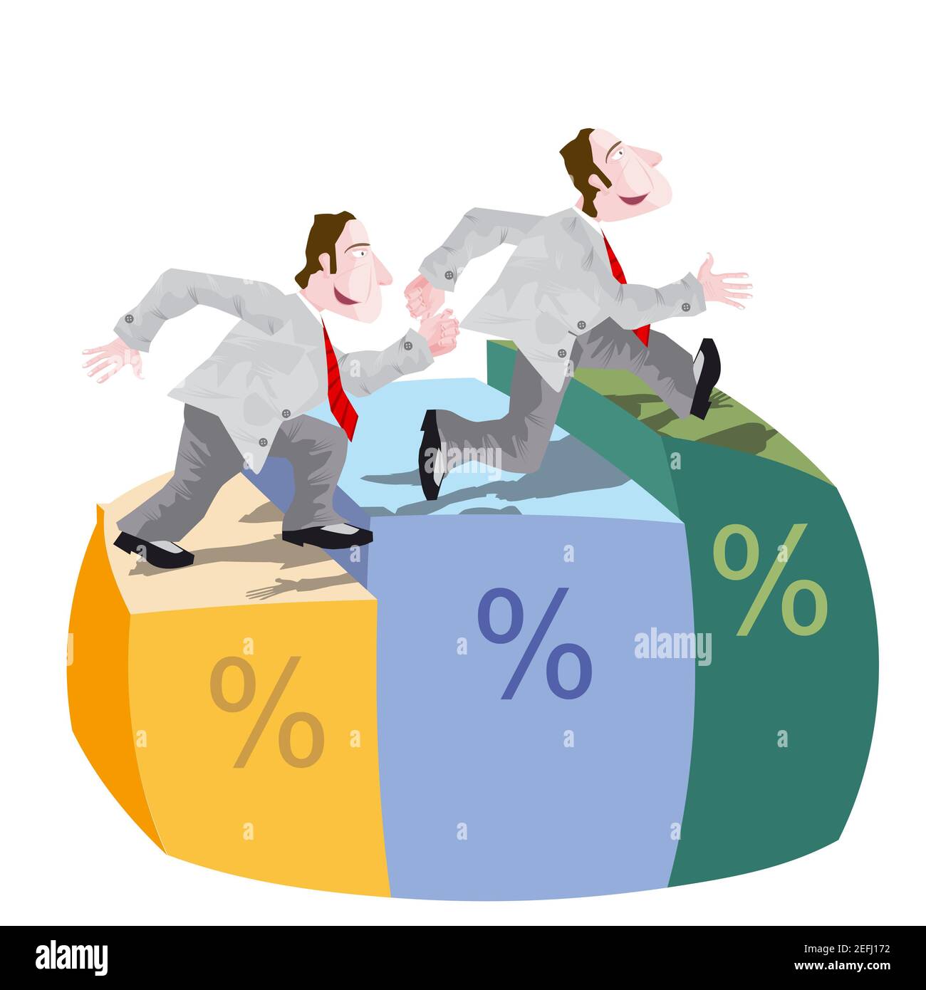 Side profile of two businessmen walking on a bar graph Stock Photo - Alamy