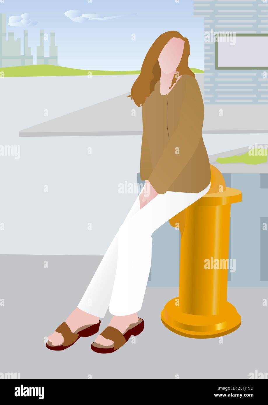 Woman sitting on a fire hydrant Stock Photo - Alamy