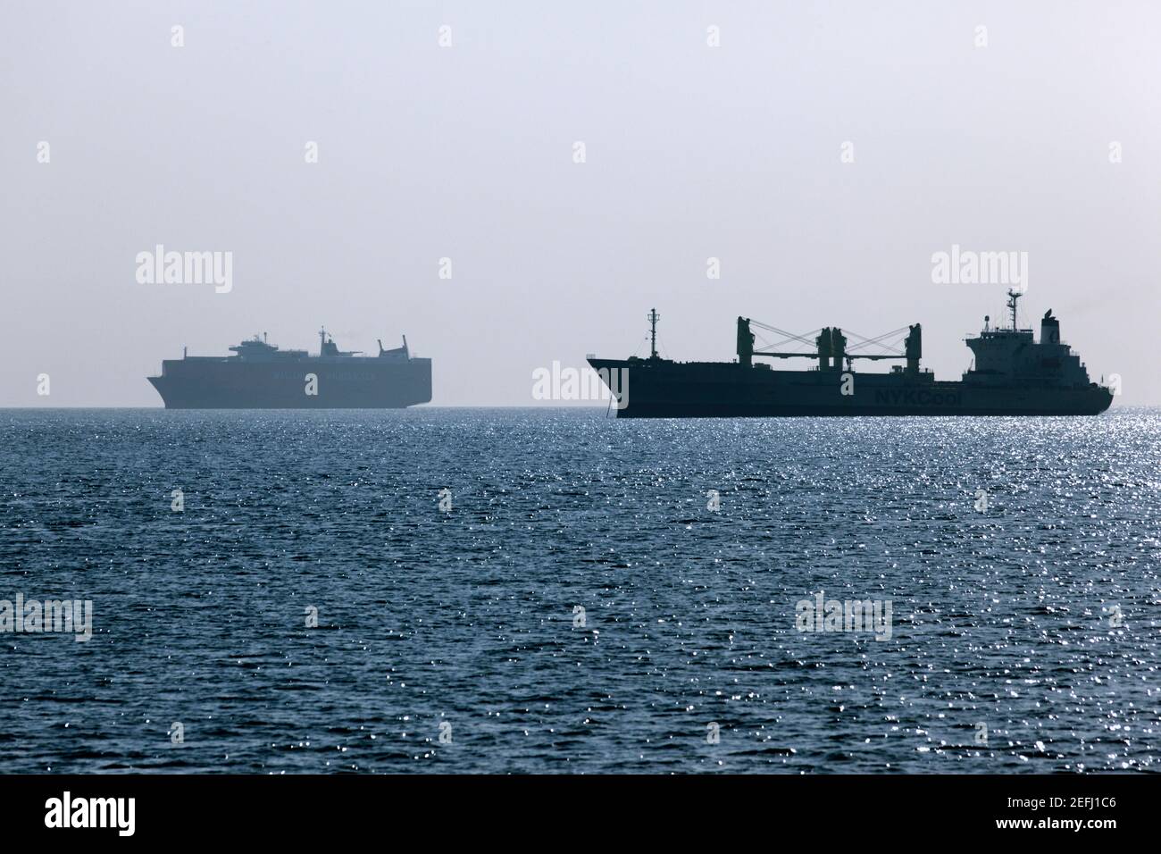 Ships waiting in Pacific Ocean to enter the Panama Canal, Panama Stock ...