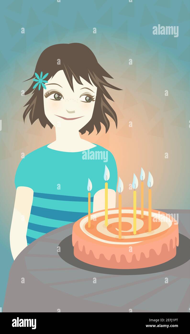 Girl looking at a birthday cake Stock Photo - Alamy