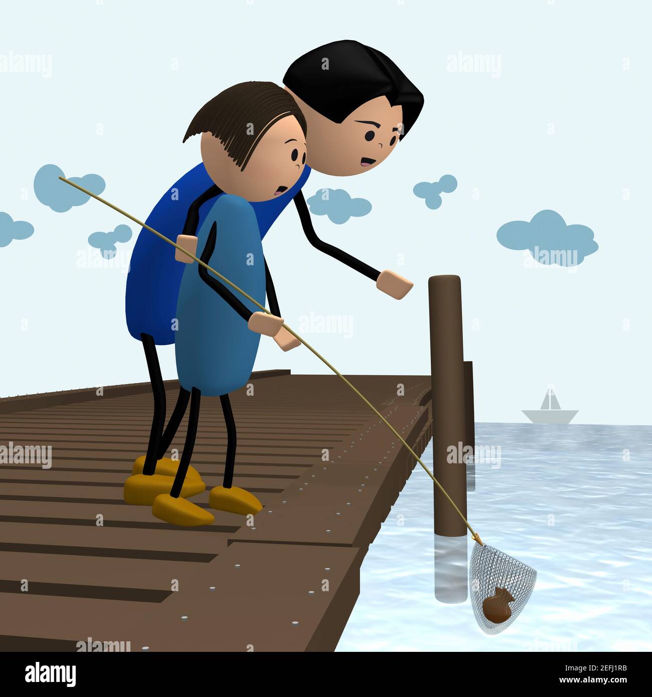 Side profile of a father and his son fishing Stock Photo - Alamy