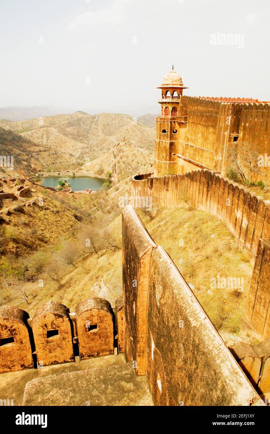 High angle view of a lake seen from a fort, Jaigarh Fort, Jaipur ...