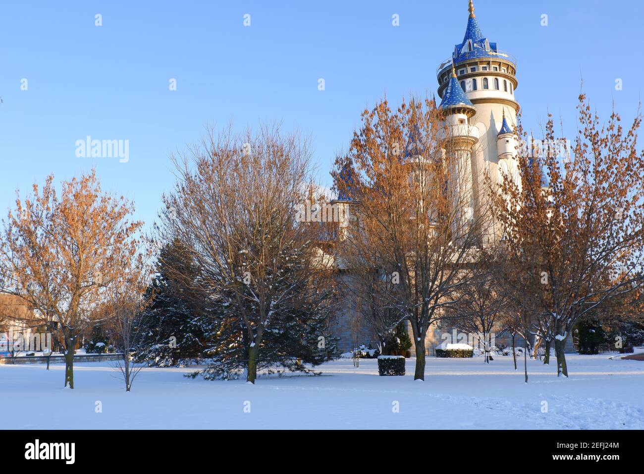 Castle behind trees Stock Photo - Alamy