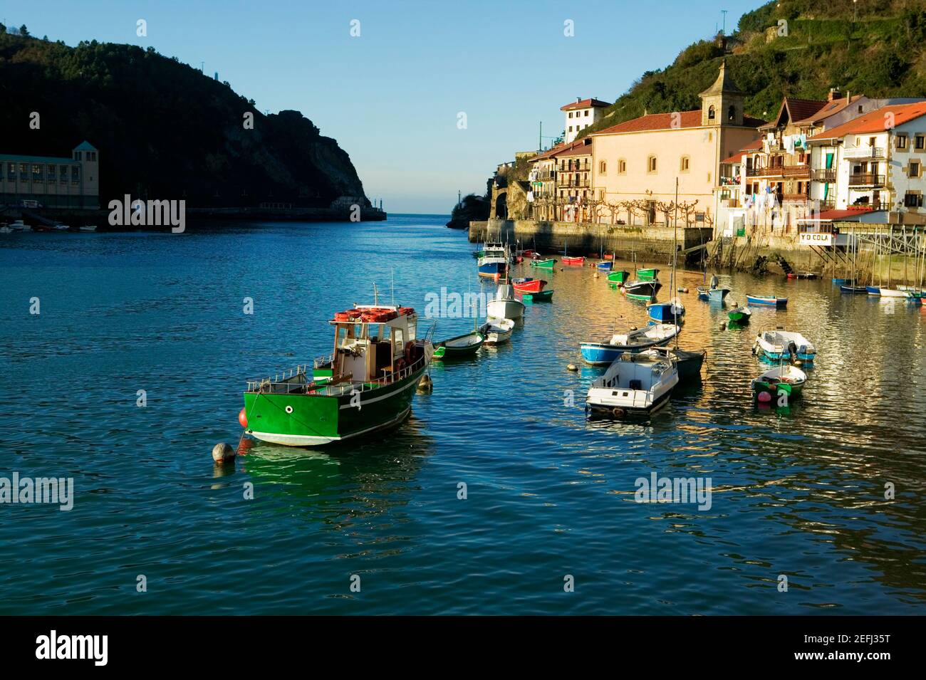 High angle view of boats moored at a dock, Spain Stock Photo - Alamy