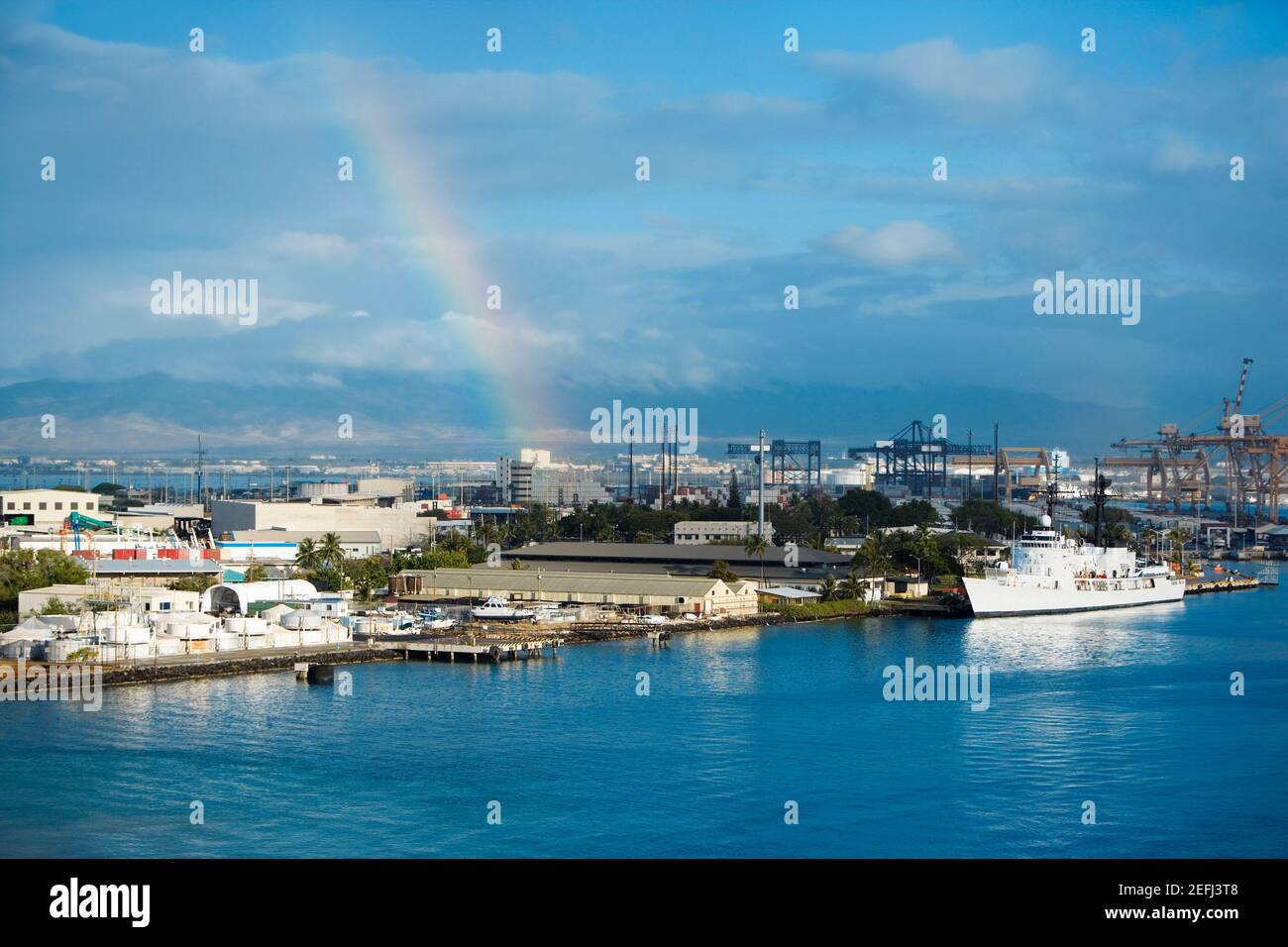 Container ship moored at a dock, Honolulu, Oahu, Hawaii Islands, USA ...