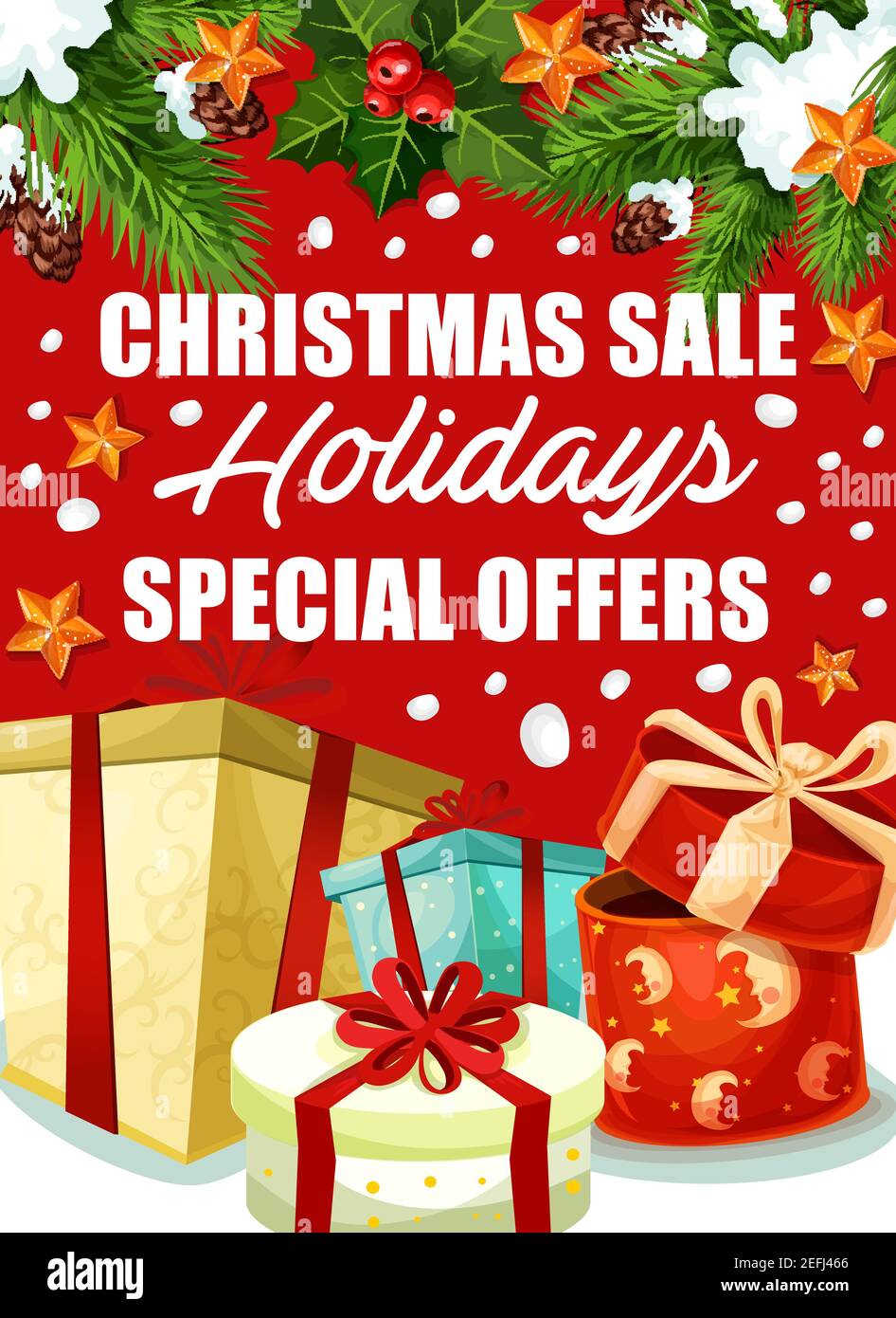 Christmas gift sale offer poster of Xmas and New Year holidays. Boxes ...