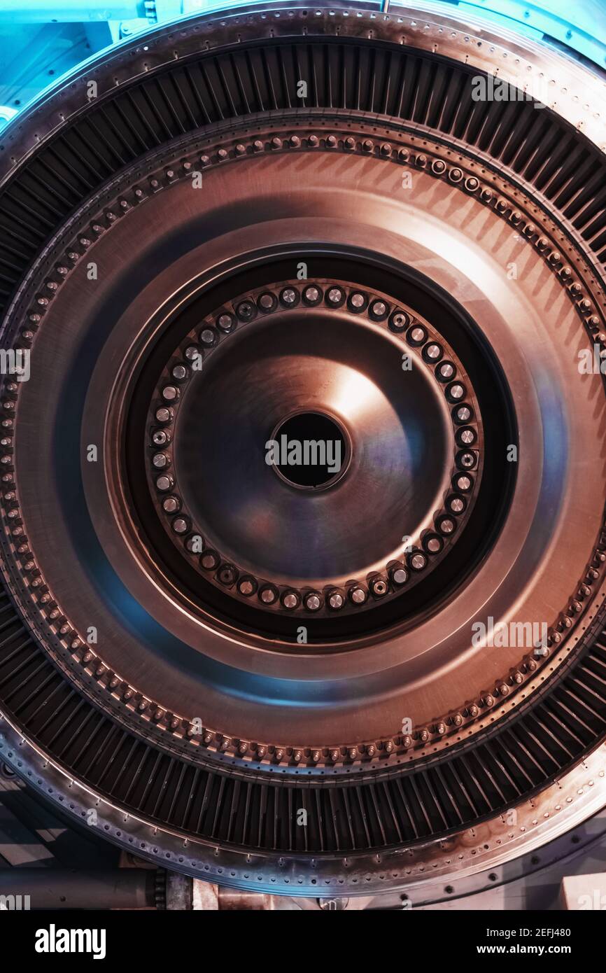 Turbine generator rotor with blades and discs, interior view. Elements ...