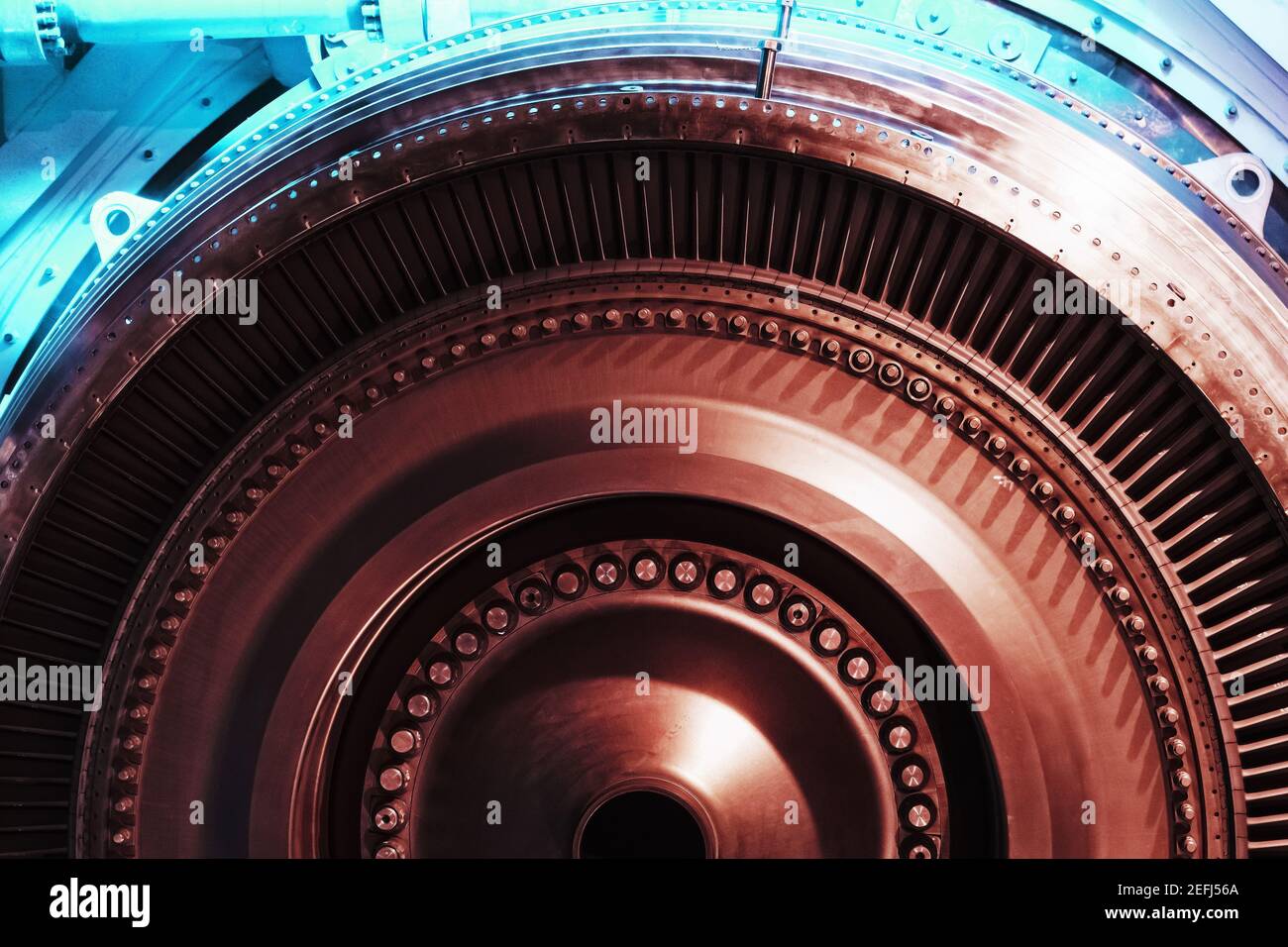 Turbine generator rotor with blades and discs, interior view. Elements ...