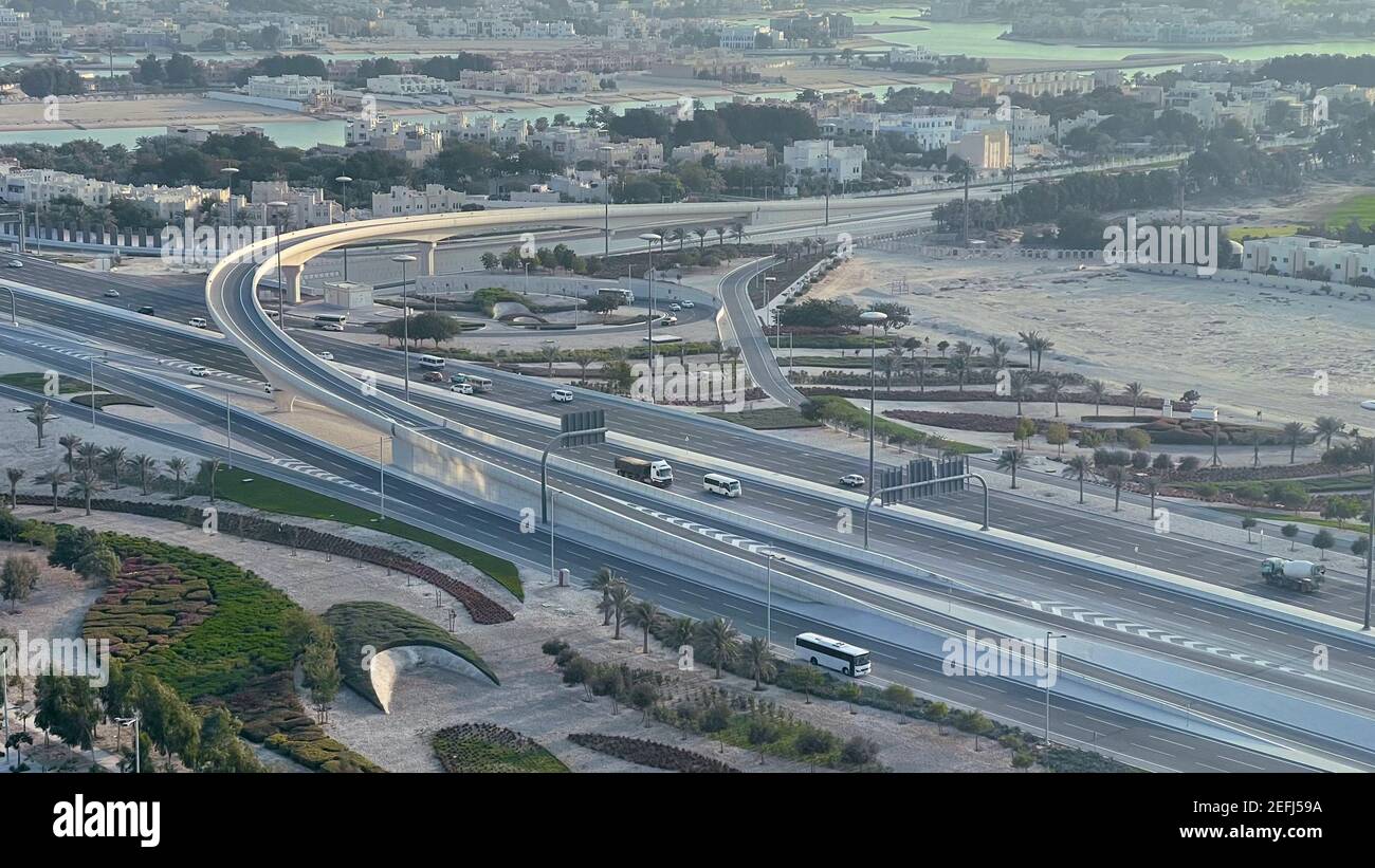 Early Morning View of Lusail Flyover. Doha Bridge Stock Photo - Alamy