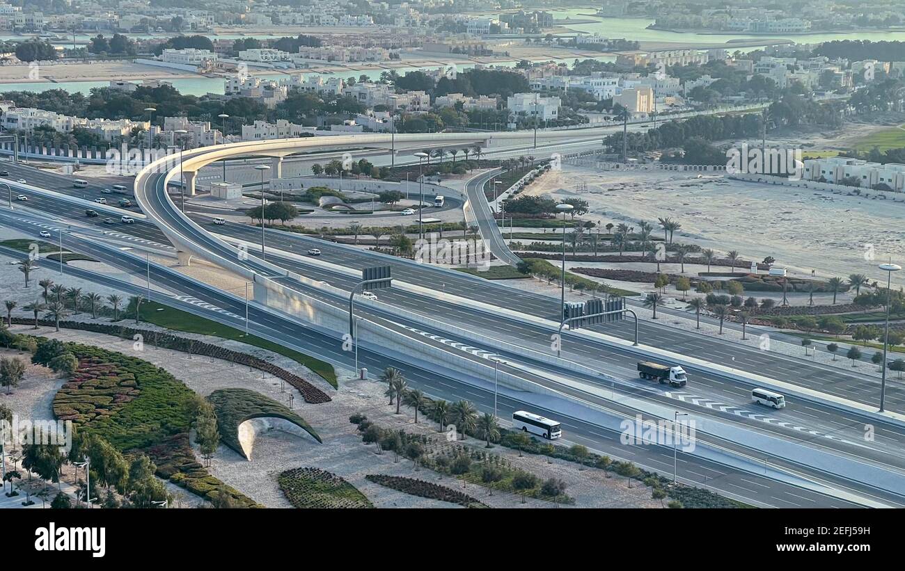 Early Morning View of Lusail Flyover. Doha Bridge Stock Photo - Alamy