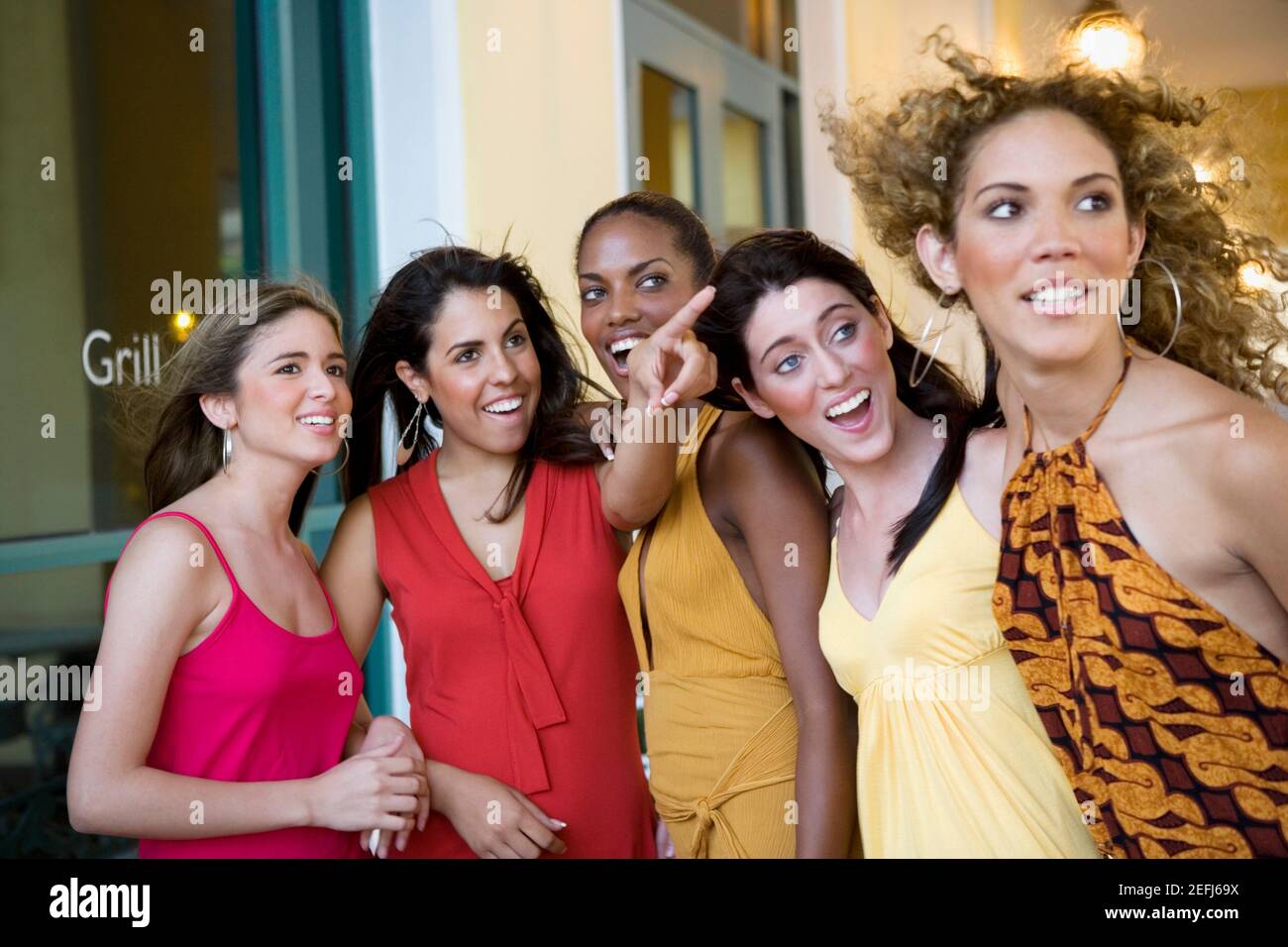 Five teenage girls standing side by side Stock Photo - Alamy