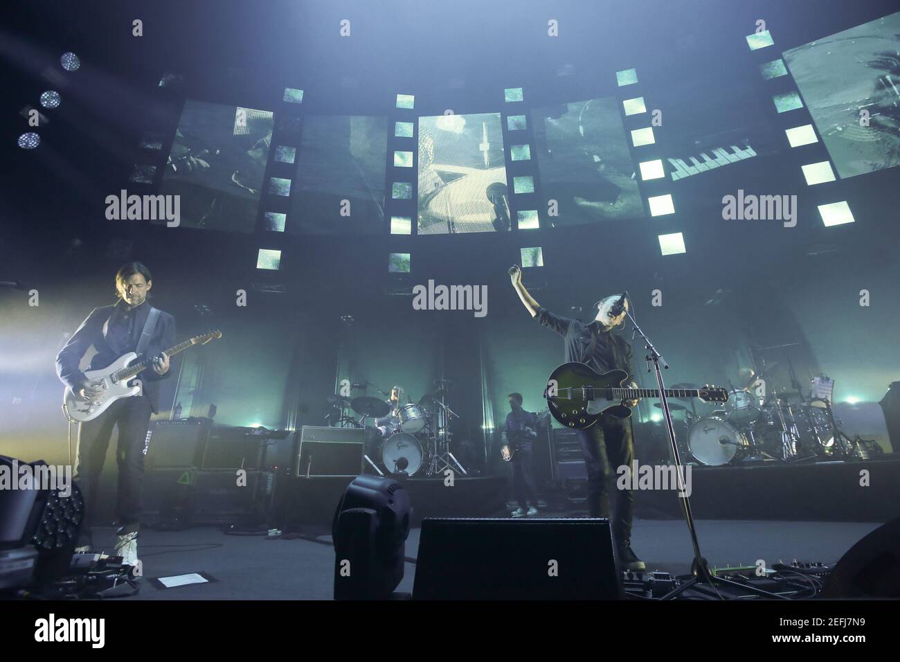 Radiohead performing live on stage at The Roundhouse in London Stock ...