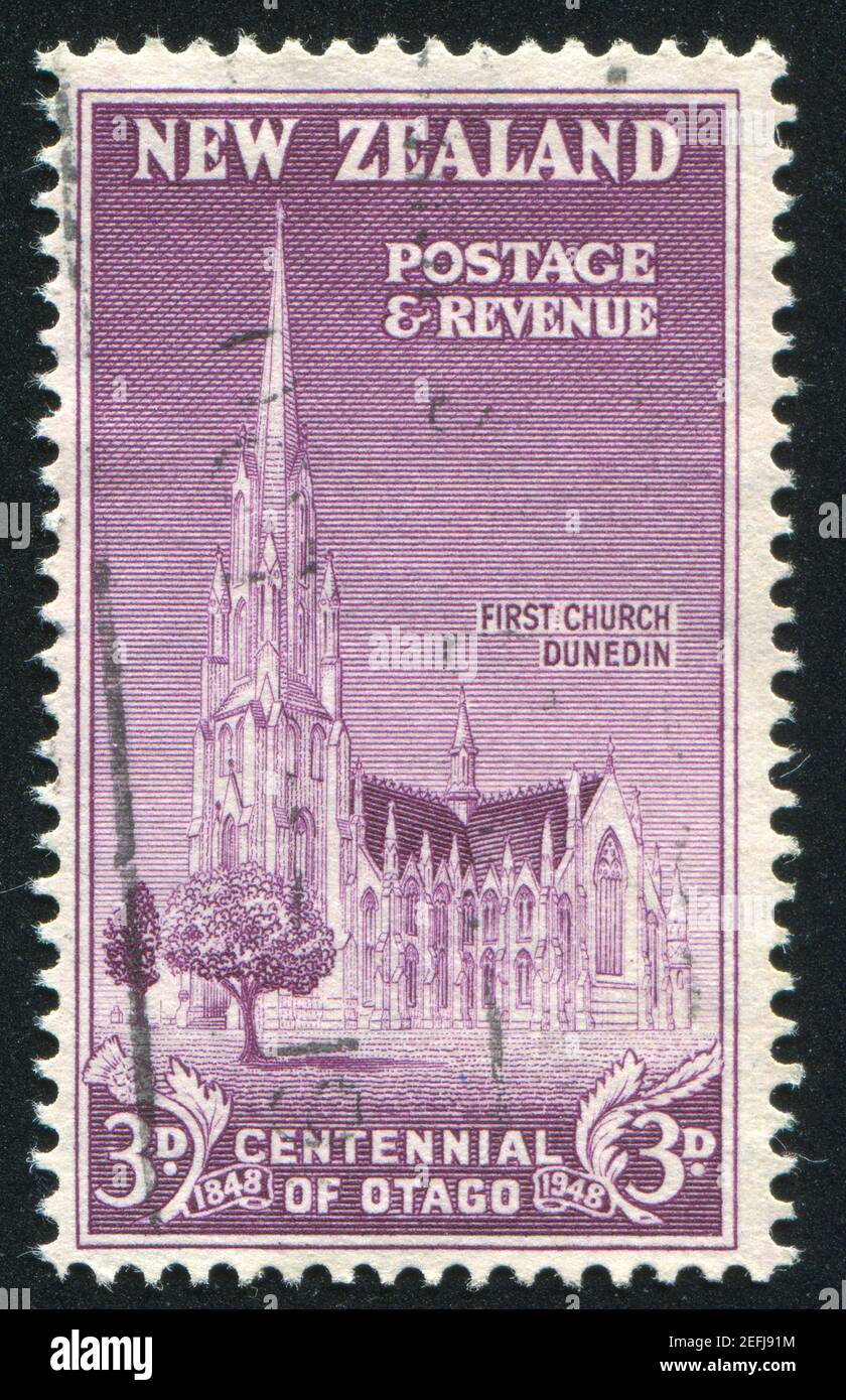 NEW ZEALAND - CIRCA 1948: stamp printed by New Zealand, shows First ...