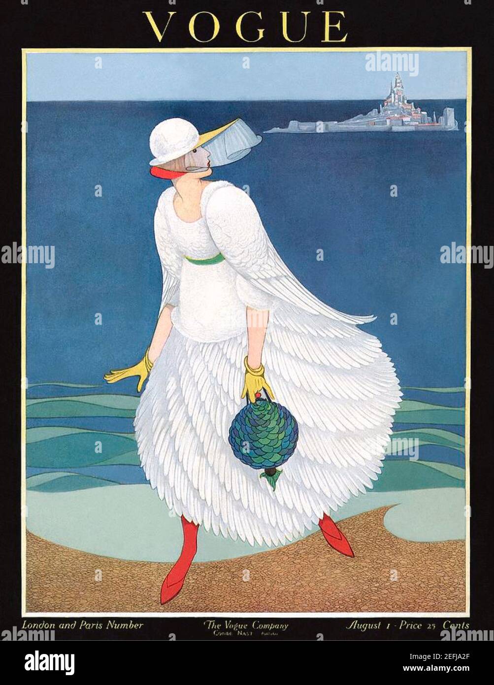 Iconic George Wolfe Plank Vogue cover design. A woman of fashion walks ...