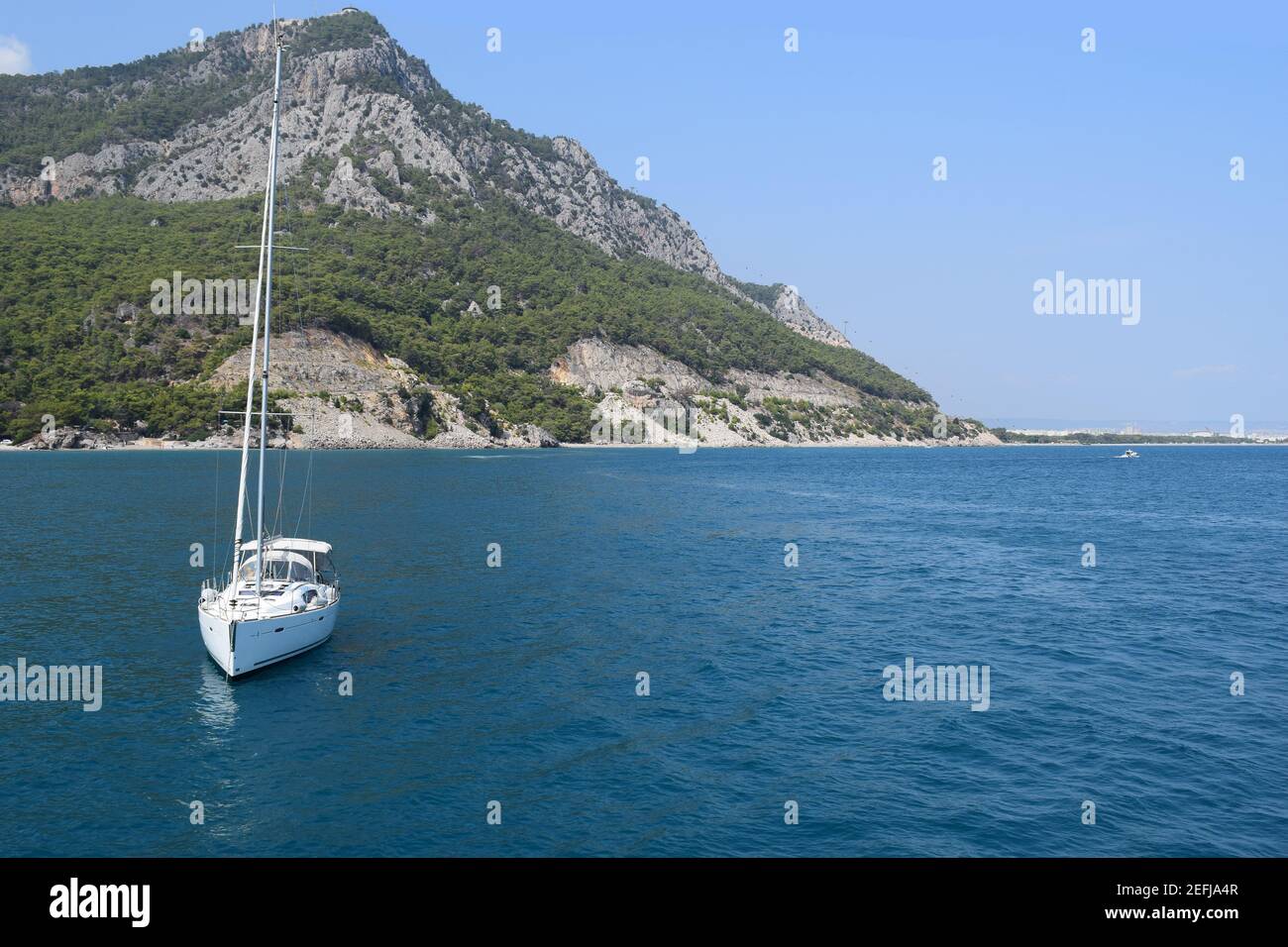 Sailboat sailing in Mediterranean sea near the Turtle Island on the ...