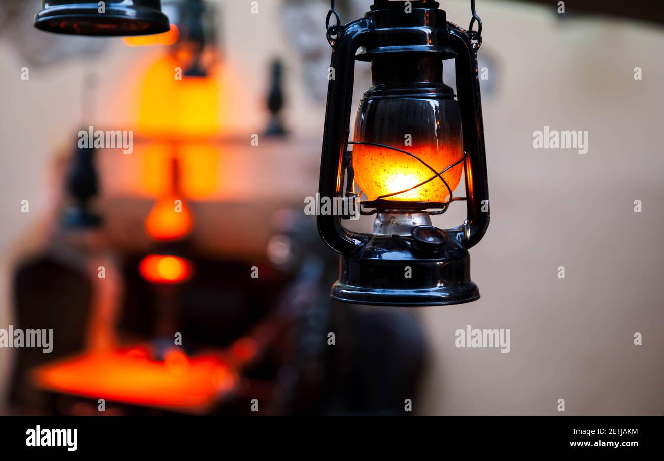 Old fashioned lantern in darkness. Light concept Stock Photo - Alamy