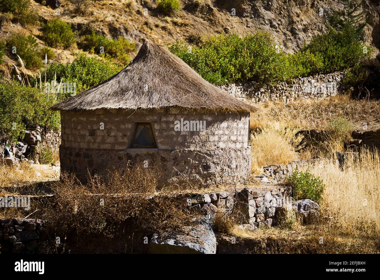 Thatched roof hut on a mountain, Chivay, Arequipa, Peru Stock Photo - Alamy