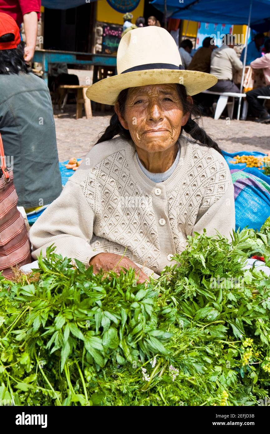 Portrait of a senior woman sitting at a market stall Stock Photo - Alamy