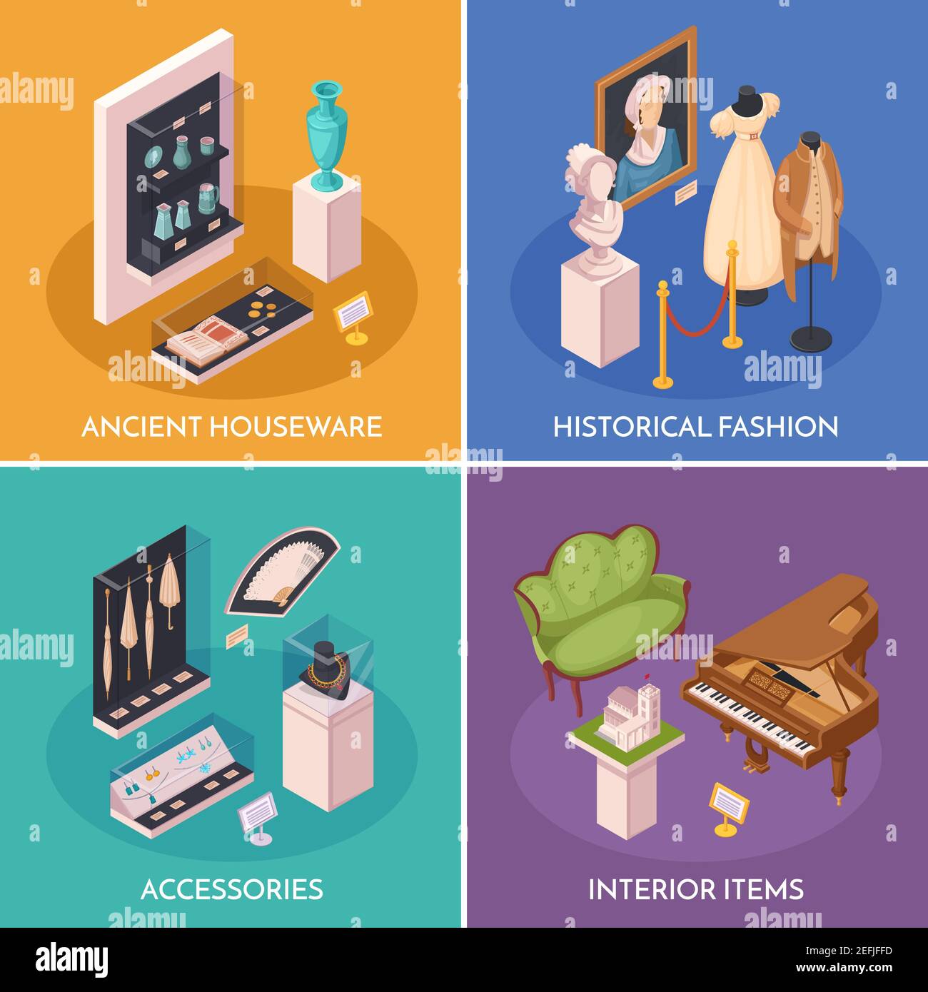 Museum exhibition 2x2 design concept with interior items ancient ...