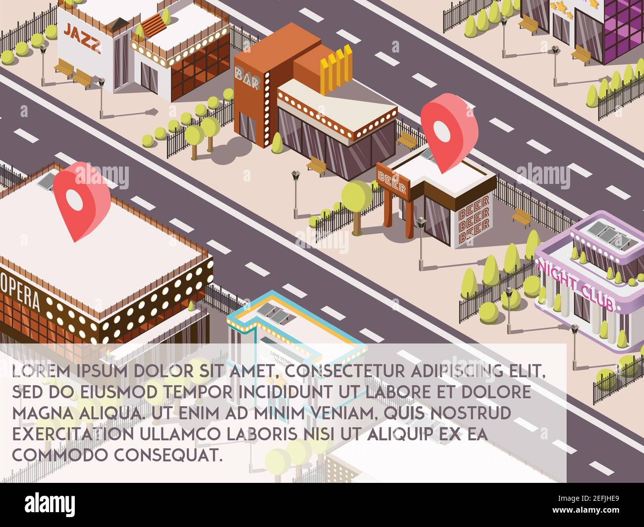 Entertainment places in city isometric set with theatre and cinema ...