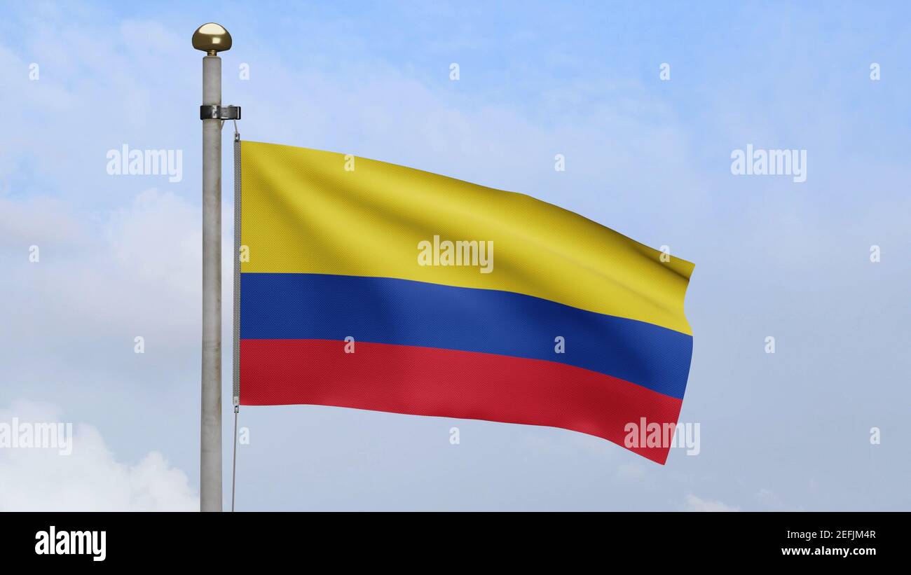 3D illustration Colombian flag waving in wind. Close up of Colombia ...