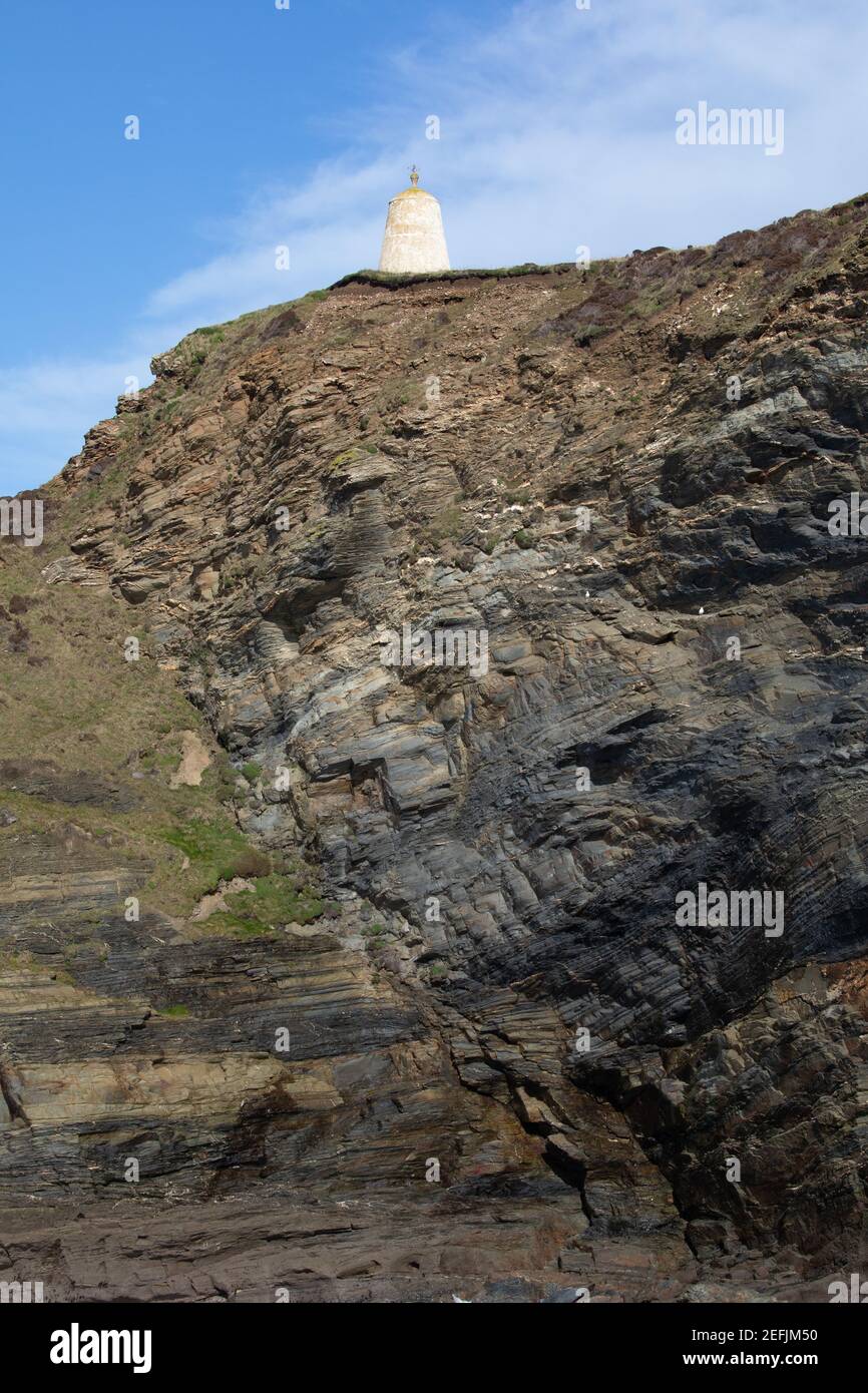 The Pepperpot high on North cliff in Portreath, Cornwall during the ...