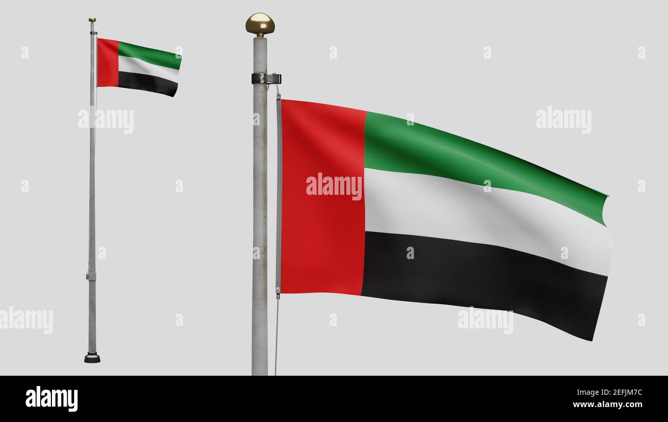 3D illustration United Arab Emirates flag waving in the wind. UAE ...