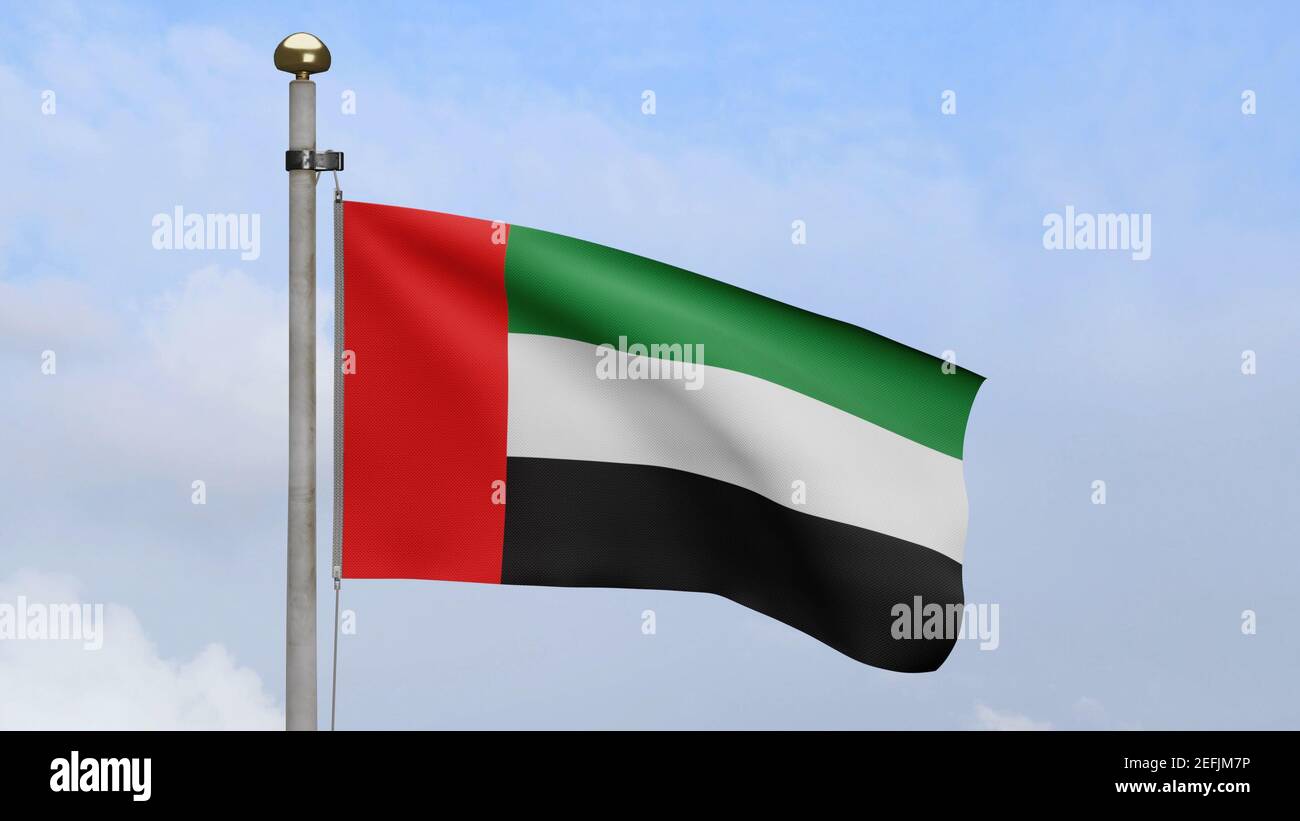 3D illustration United Arab Emirates flag waving in the wind. UAE ...