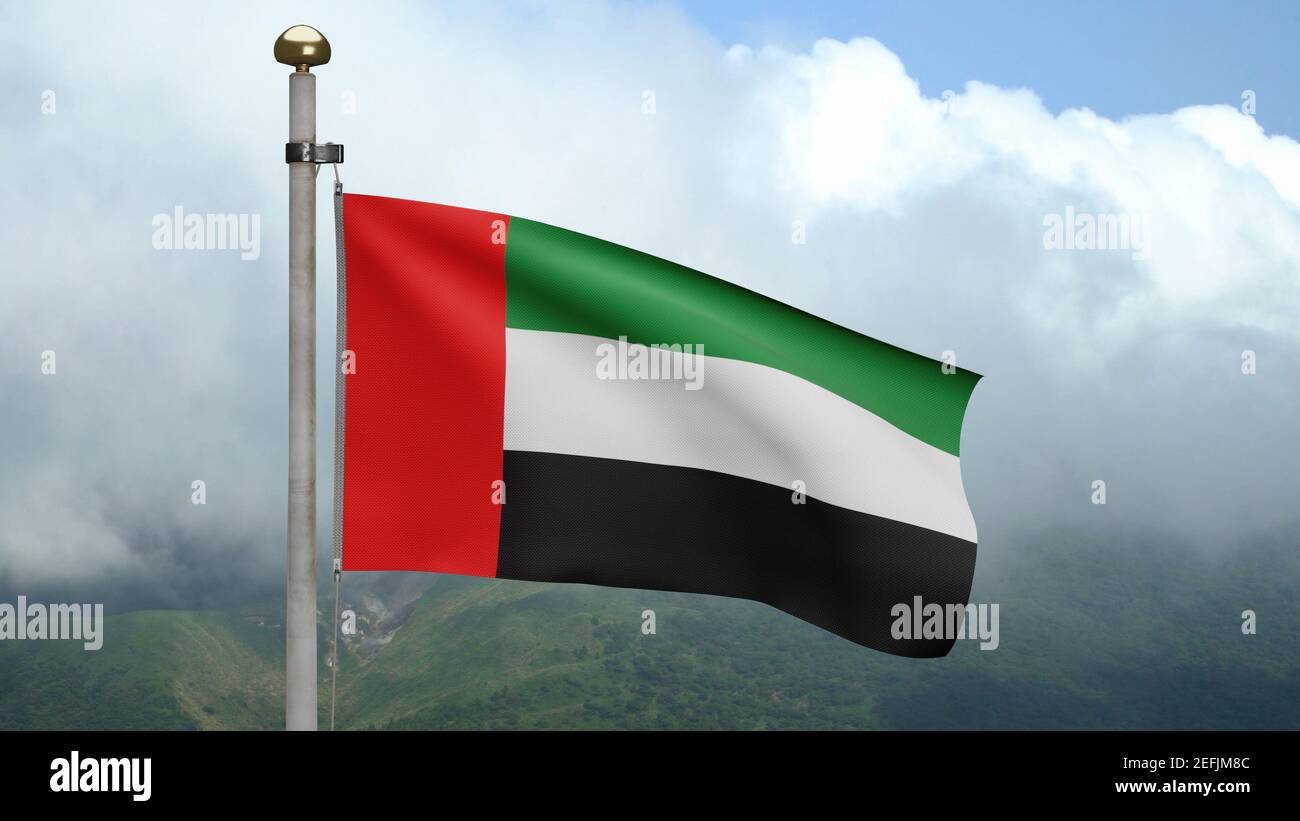 3D illustration United Arab Emirates flag waving in the wind. UAE ...