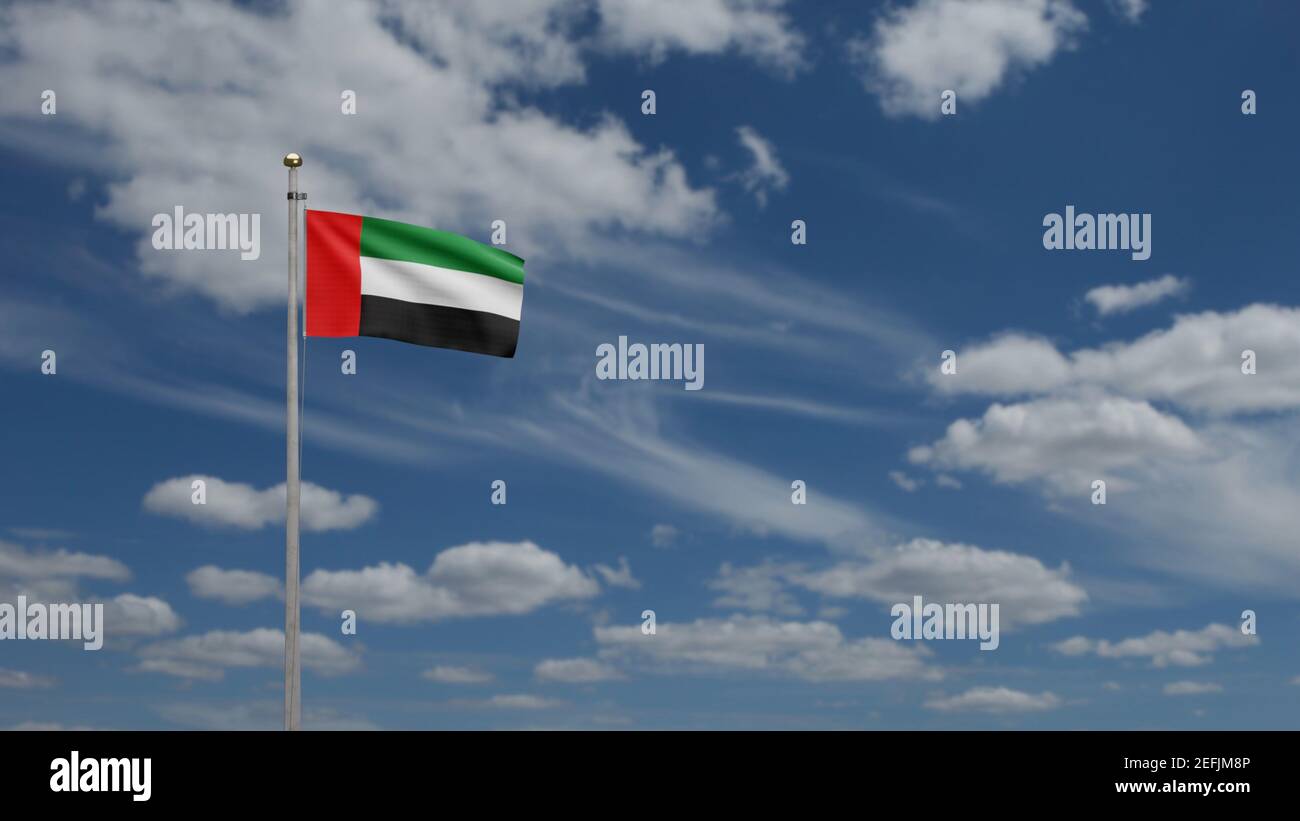 3D illustration United Arab Emirates flag waving in the wind. UAE ...