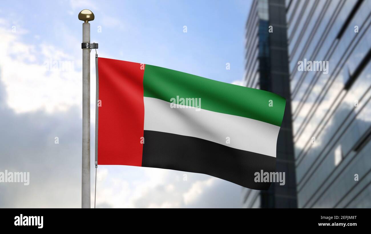 3D illustration United Arab Emirates flag waving in the wind. UAE ...