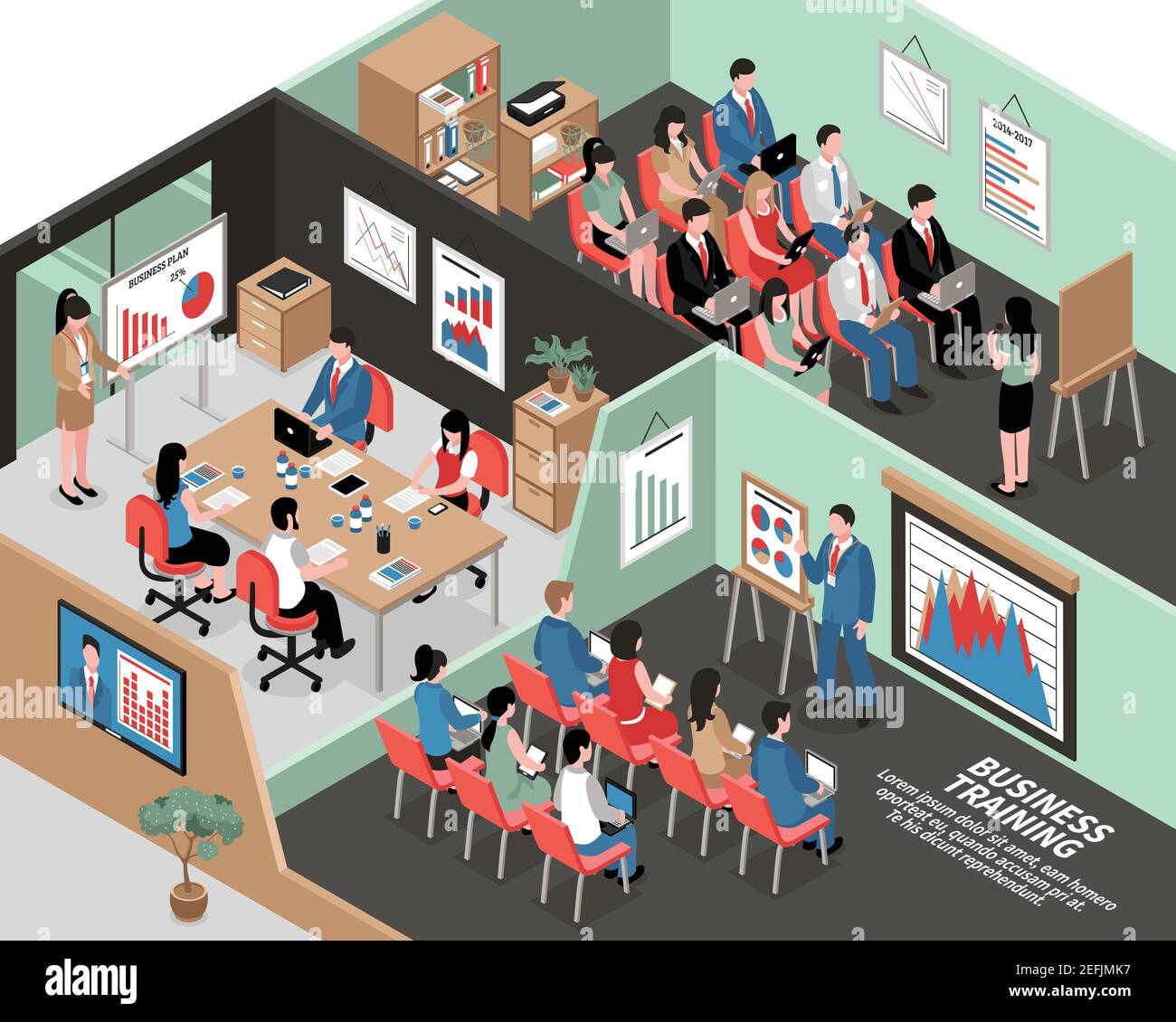 Business education training of office workers 3d isometric vector ...