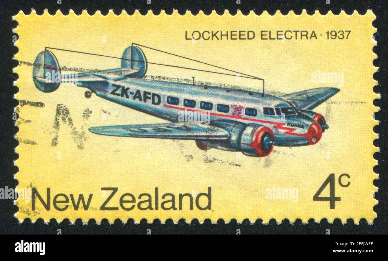 NEW ZEALAND - CIRCA 1974: stamp printed by New Zealand, shows Lockheed ...