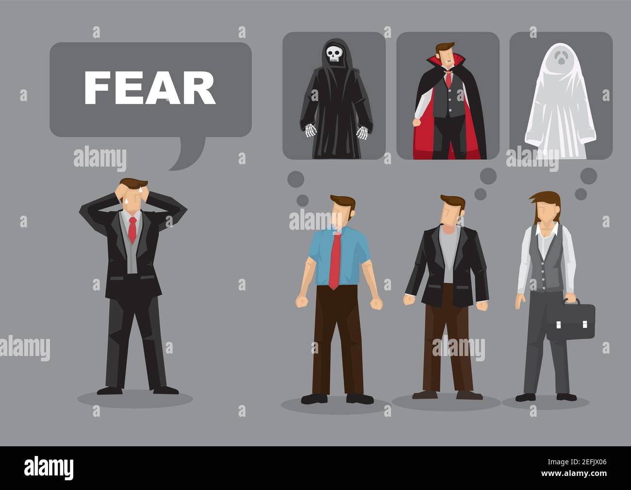 Different people think of different things about Fear. Cartoon vector ...