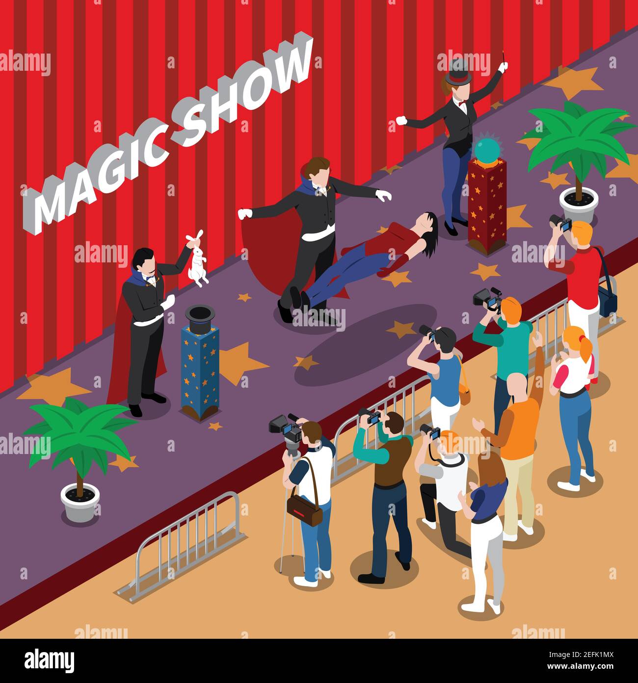 Magic show of illusionists on stage including master of levitation ...