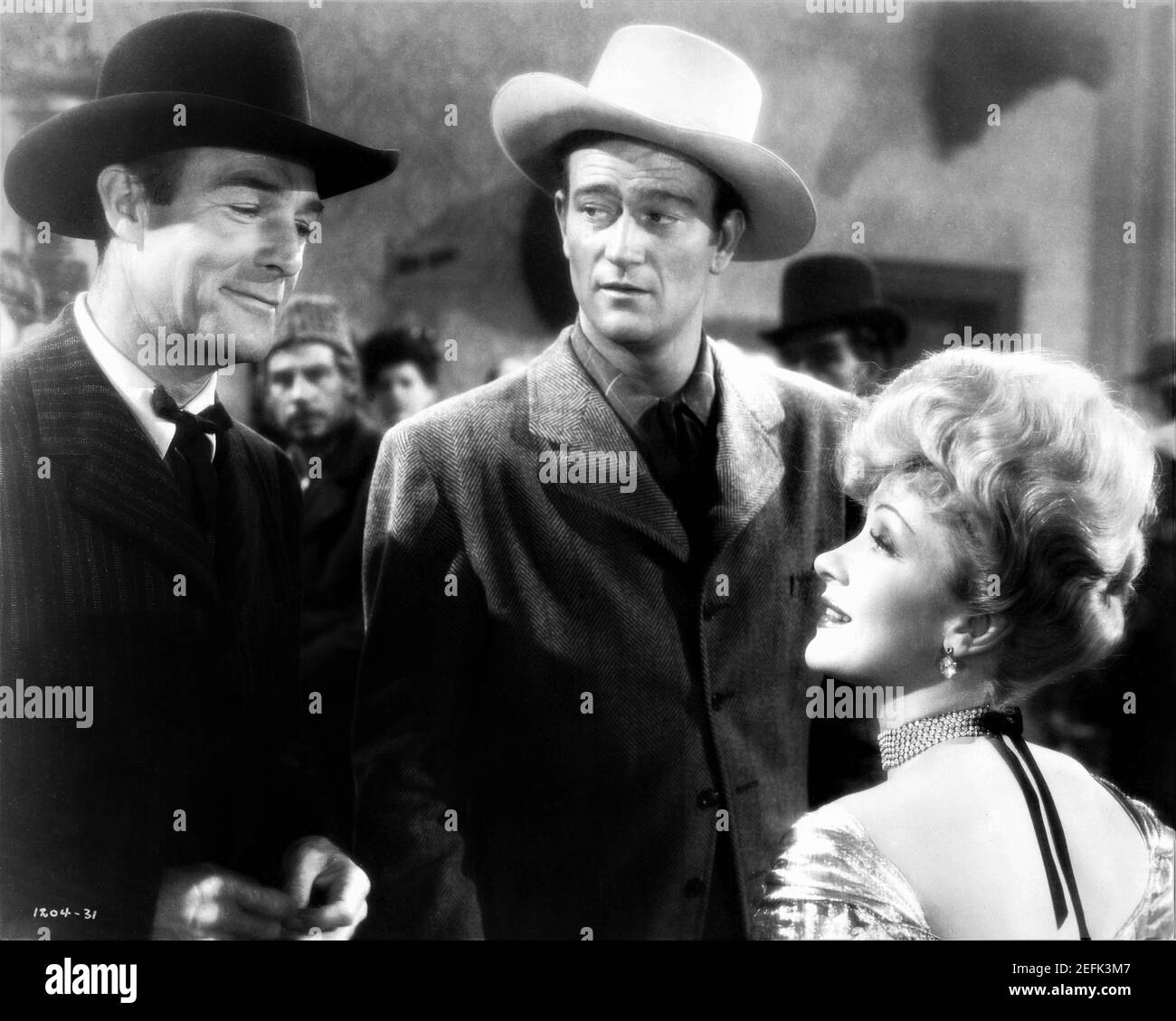 RANDOLPH SCOTT JOHN WAYNE and MARLENE DIETRICH in THE SPOILERS 1942 ...