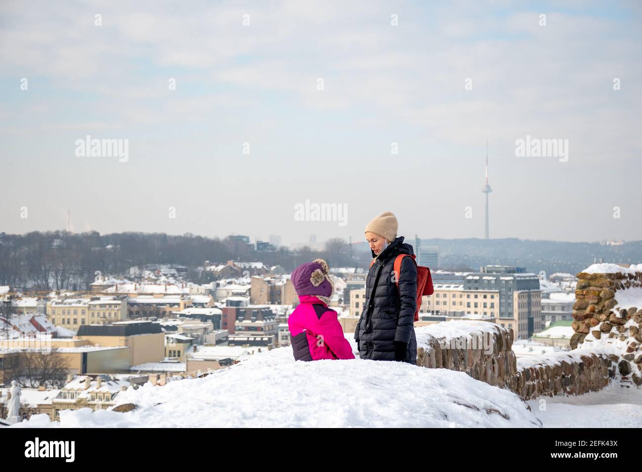 Aerial view of Vilnius old town, capital of Lithuania in winter day ...