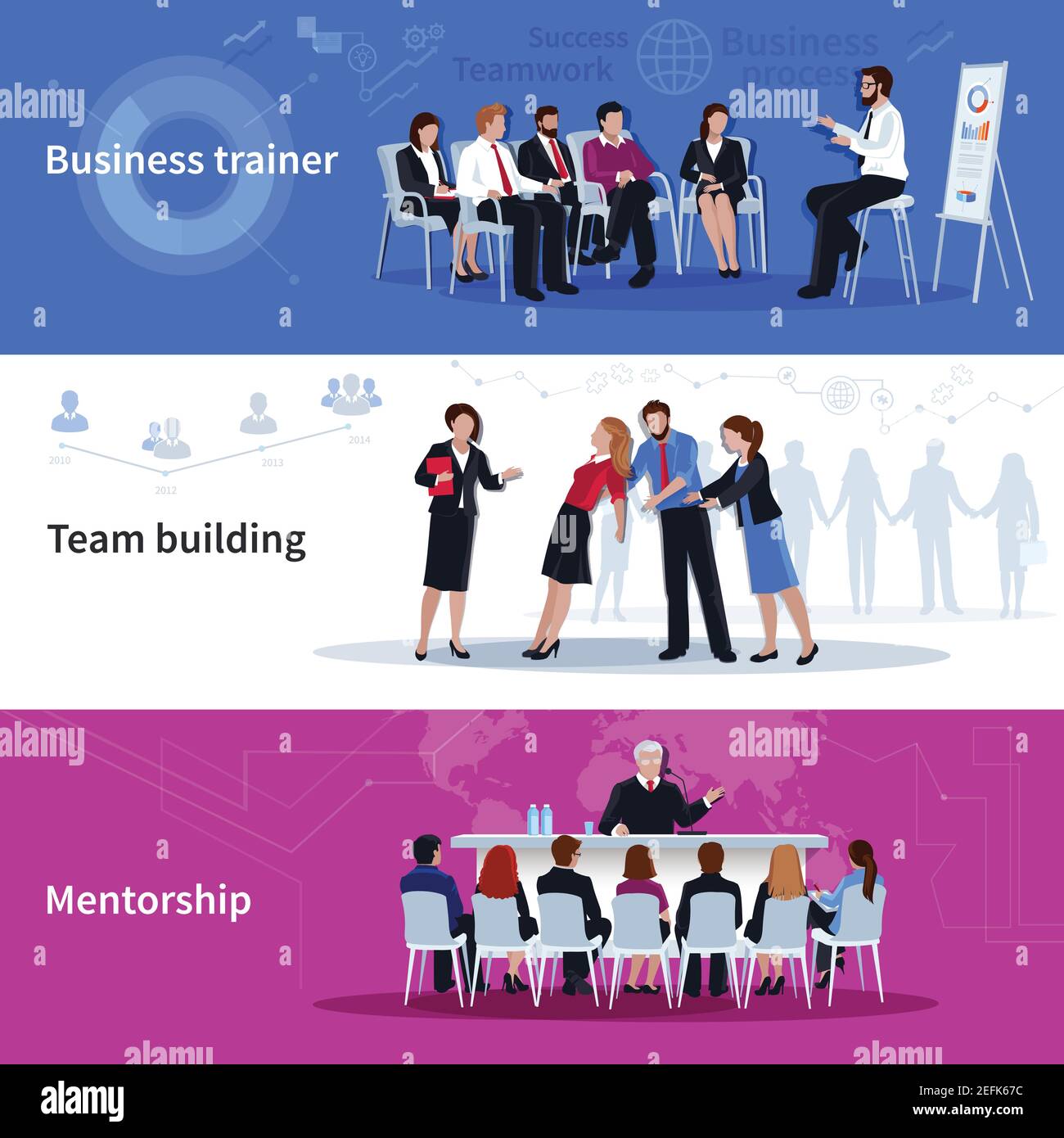 Coaching horizontal flat banners with corporate business training and ...
