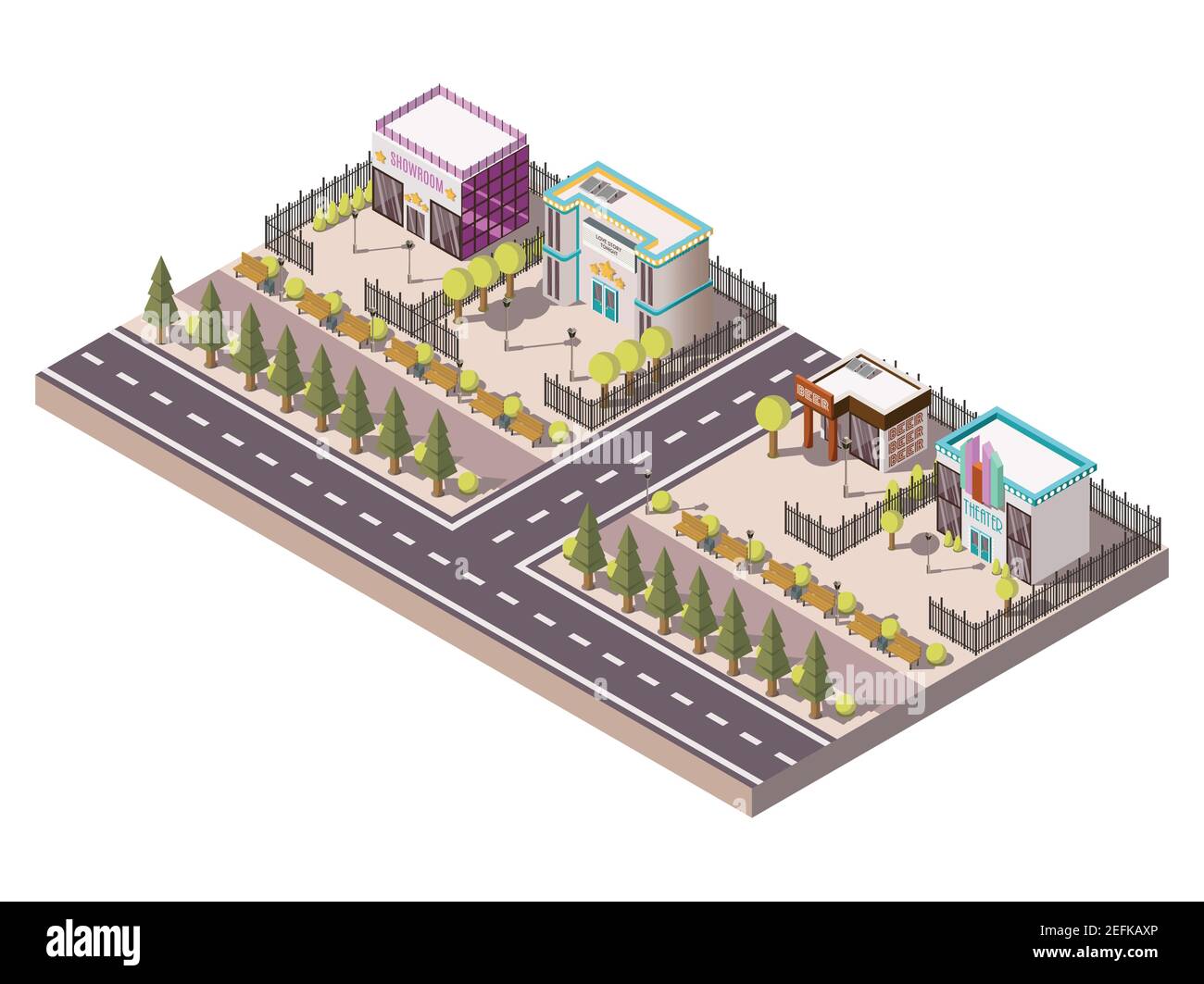 Entertainment places isometric concept with showroom theater and bar ...