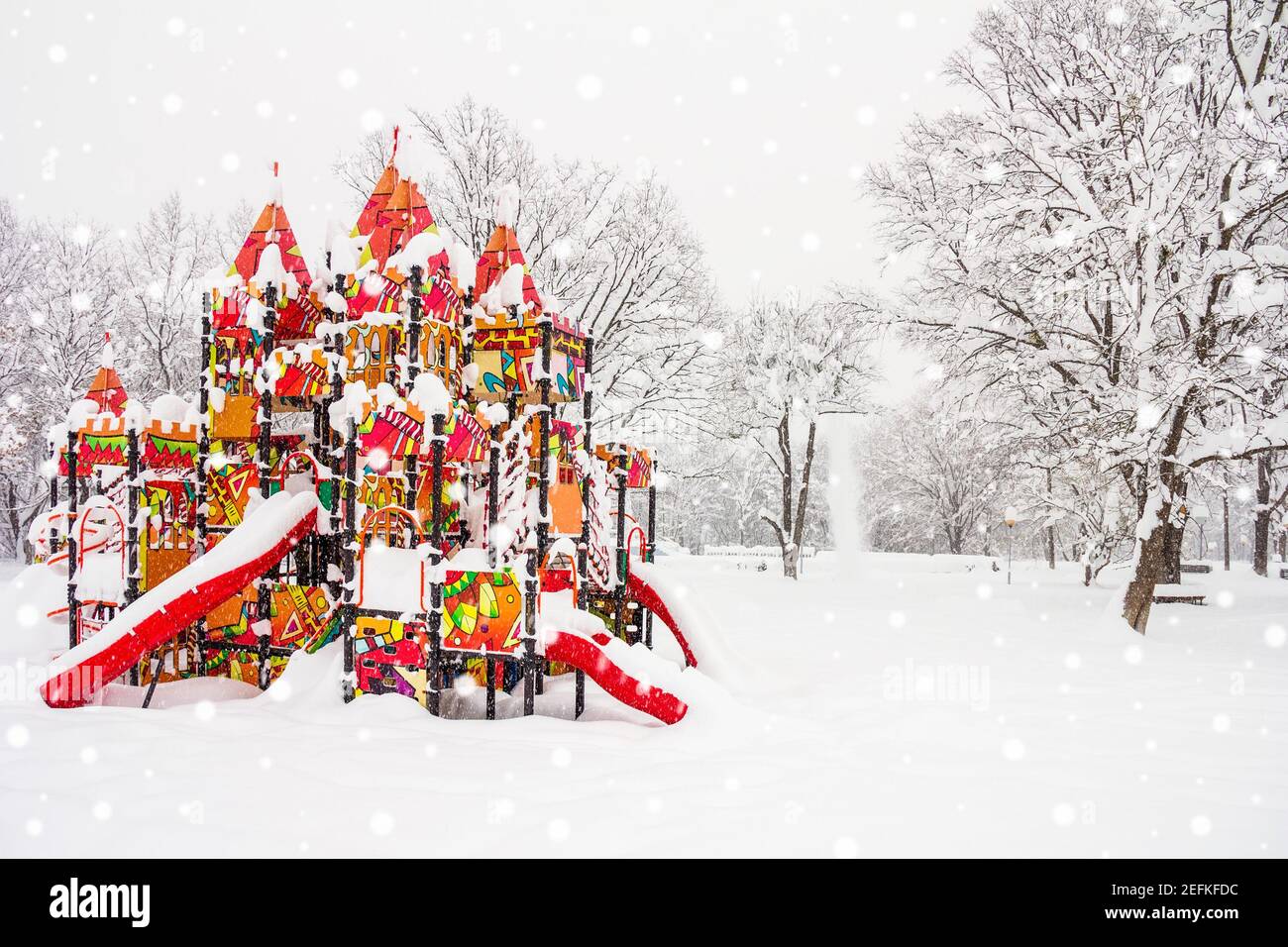 children's playground in the form of a fairytale castle during a ...