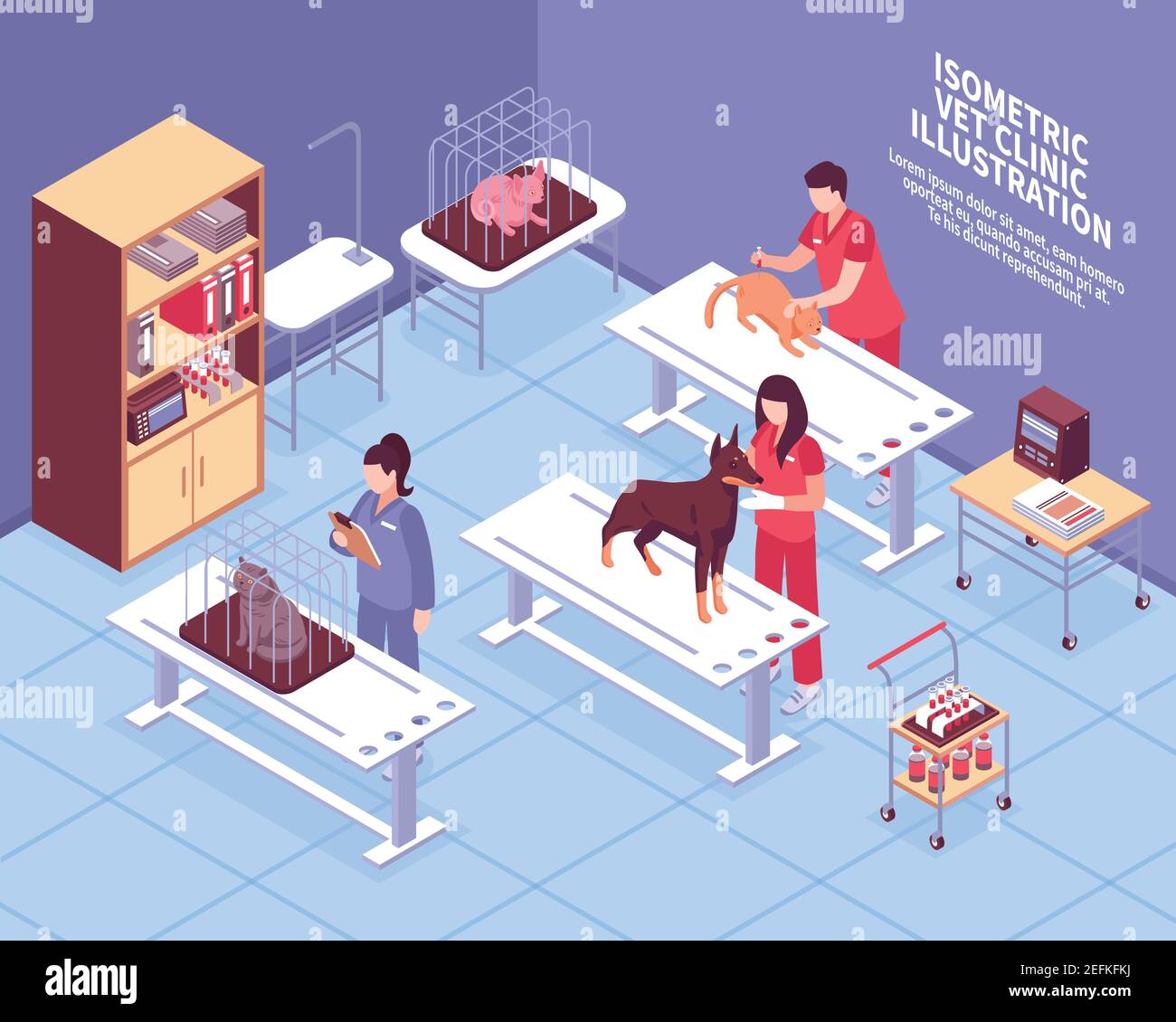 Colored isometric veterinary composition with veterinarians at work in ...